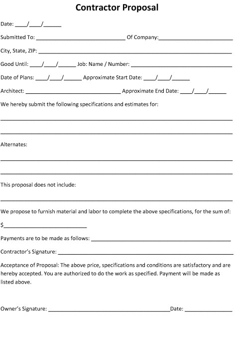The Contractor Proposal Bid Formt