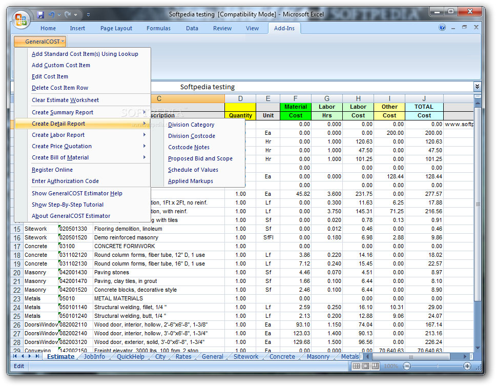 General Cost Estimator For Excel Sheet